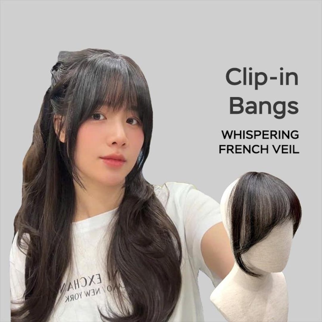 Handmade Clip in Bangs Extensions, Whispering French Veil Bangs, Human ...