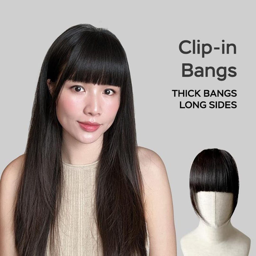 Handmade Clip in Bangs Extensions, Thick Bangs With Long Sides, Human ...