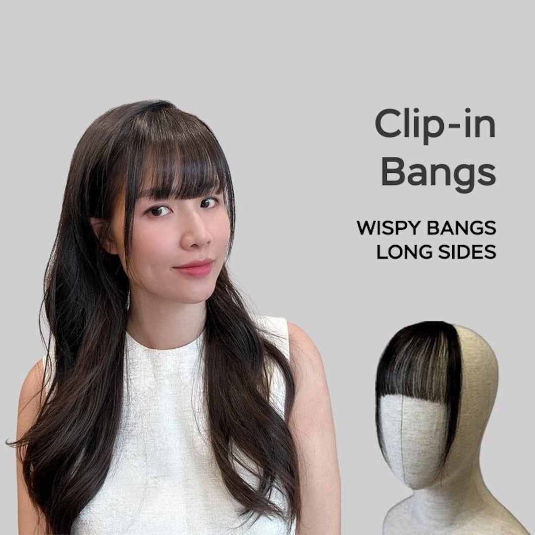 Handmade Clip in Bangs Extensions, Wispy Bangs Long Sides, Real Human ...