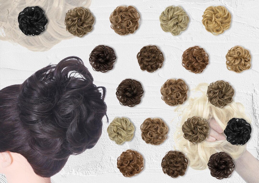 Curly Hair Bun Scrunchie for Women, Synthetic Messy Chignon Elastic ...
