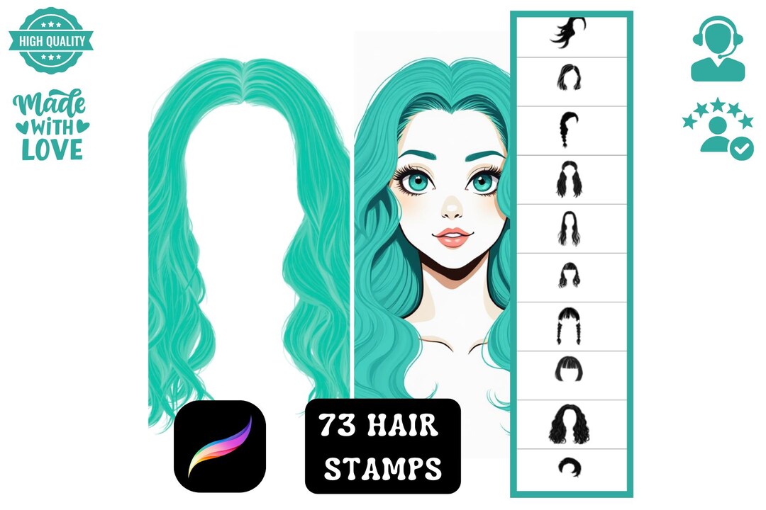 Procreate Stamps: Hair Mastery Collection, 73 Male and Female Hair ...