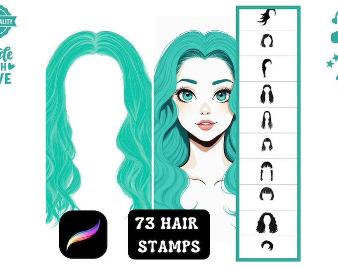 Procreate Stamps: Hair Mastery Collection, 73 Male and Female Hair ...