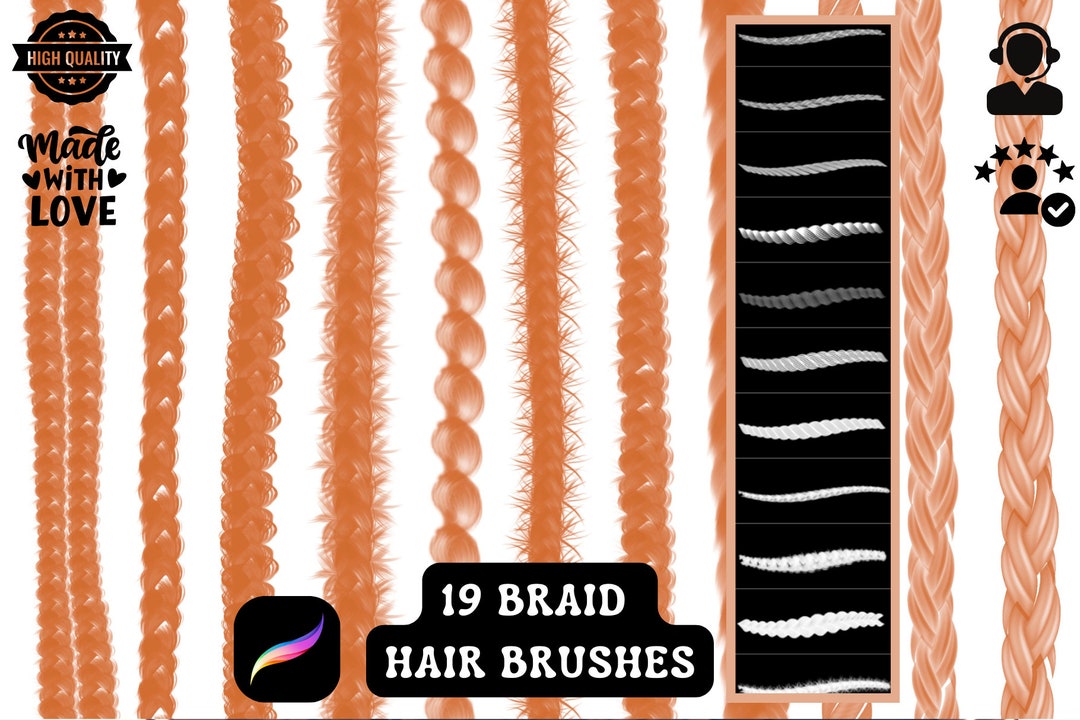 Procreate Brushes: Braid Beauties Set, 19 Realistic Textured Hair ...