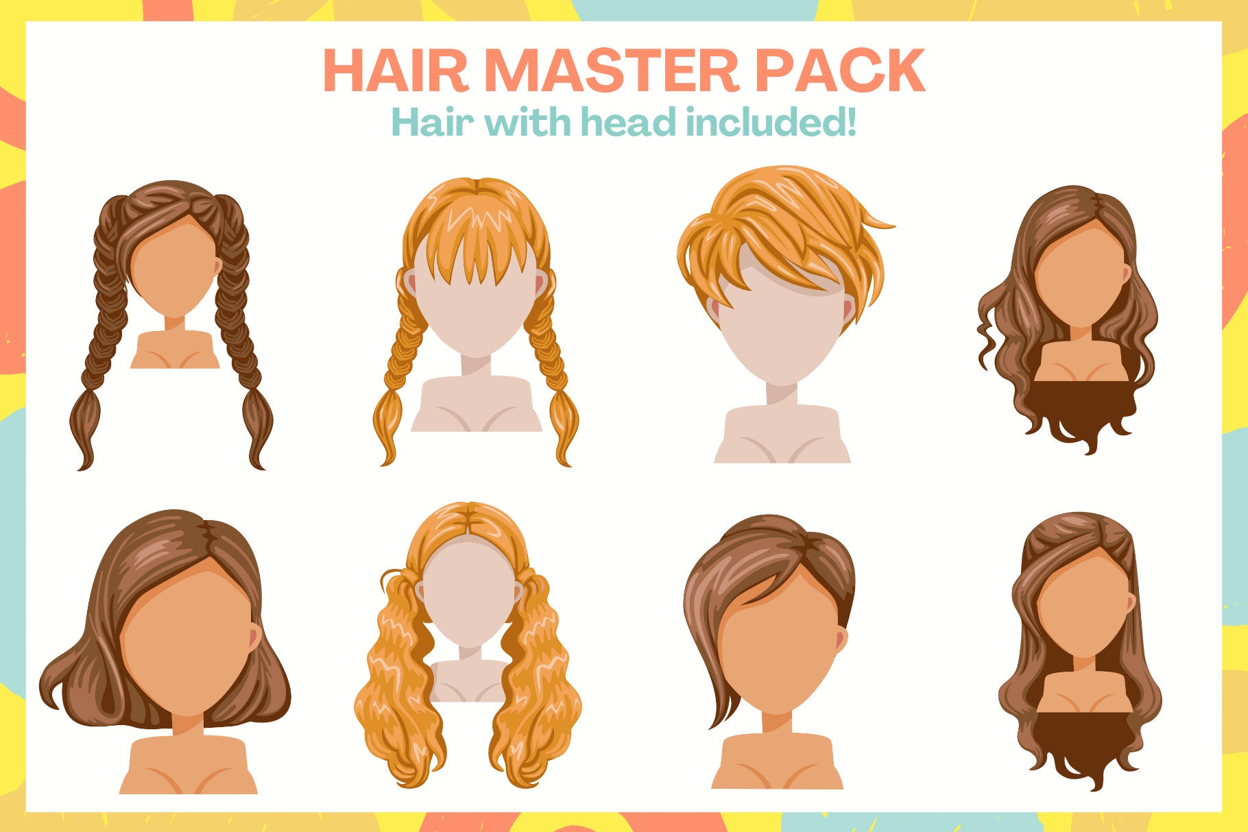 Procreate Stamps: Hair Mastery Collection, 75 Male and Female Hair ...