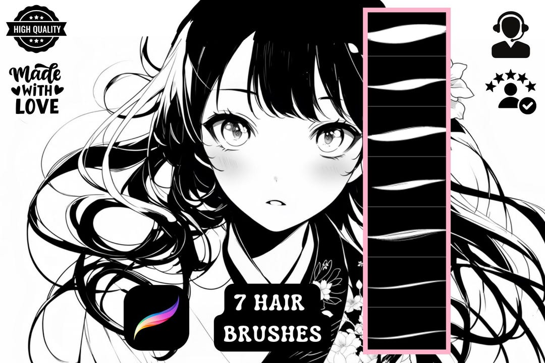 Procreate Brushes: Manga Hair Mastery, 7 Brushes for Comic and Manga ...