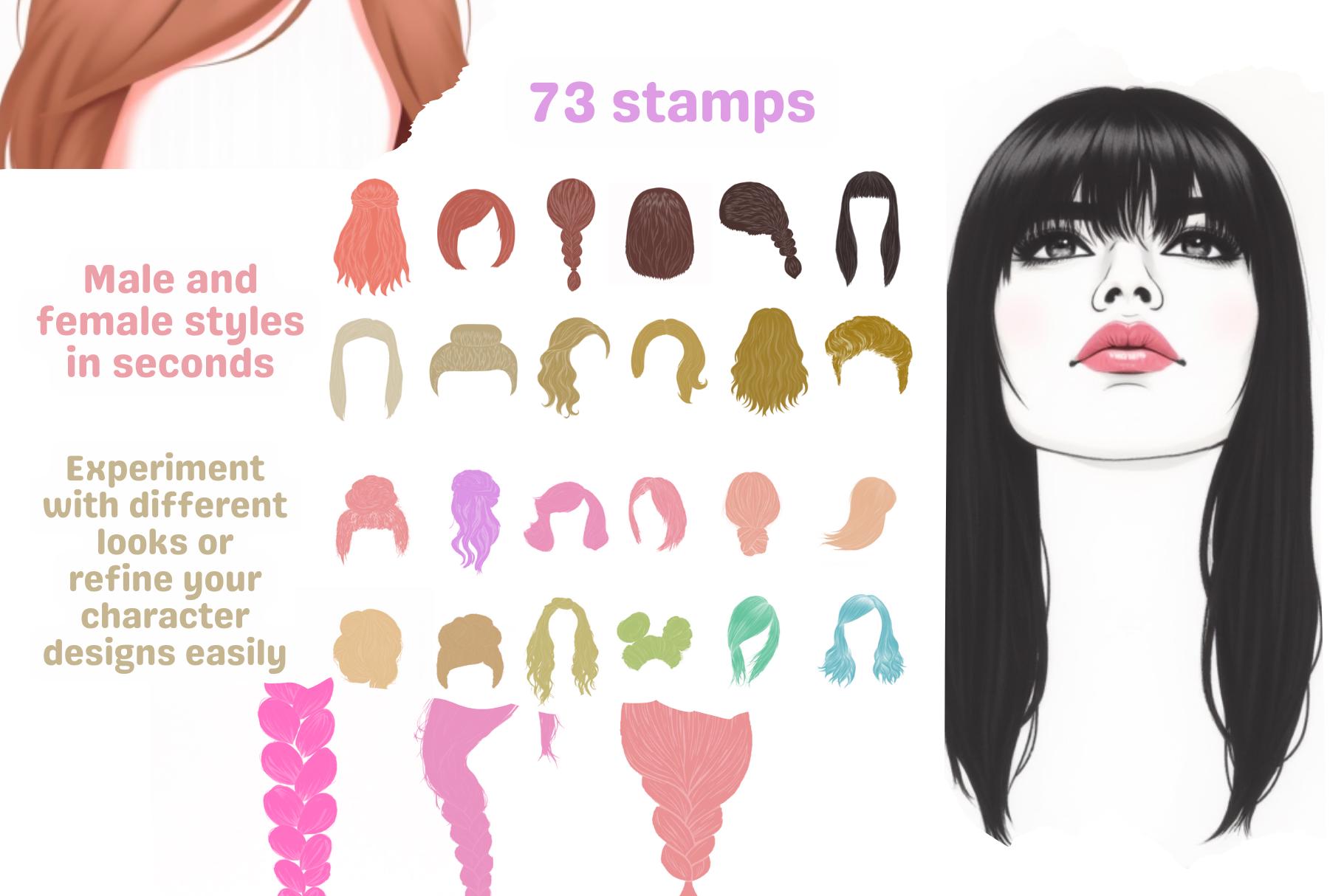 Procreate Stamps: Hair Mastery Collection, 73 Male and Female Hair ...