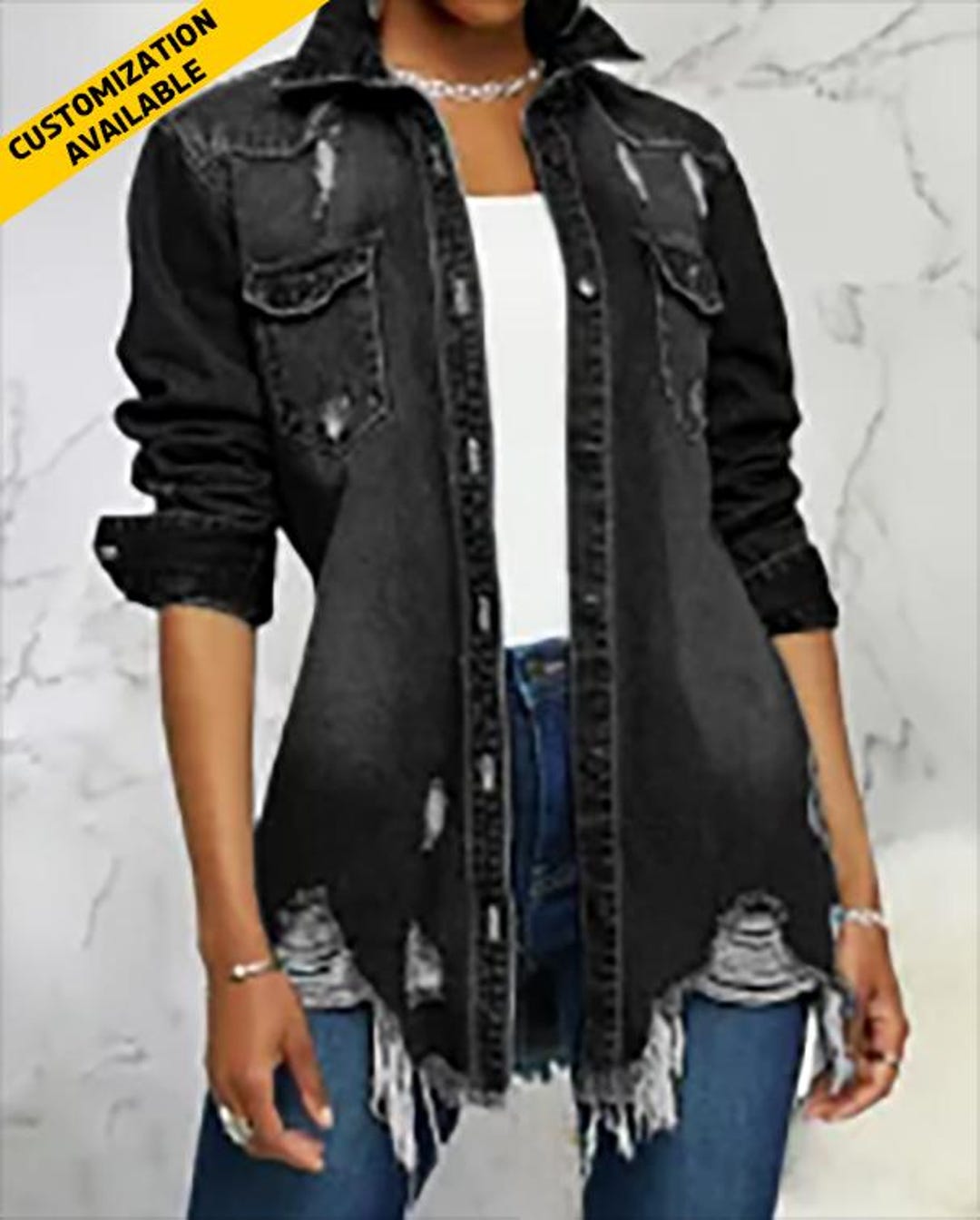 Denim Tunic Jacket Lightweight Distressed Black Blue Green - Etsy