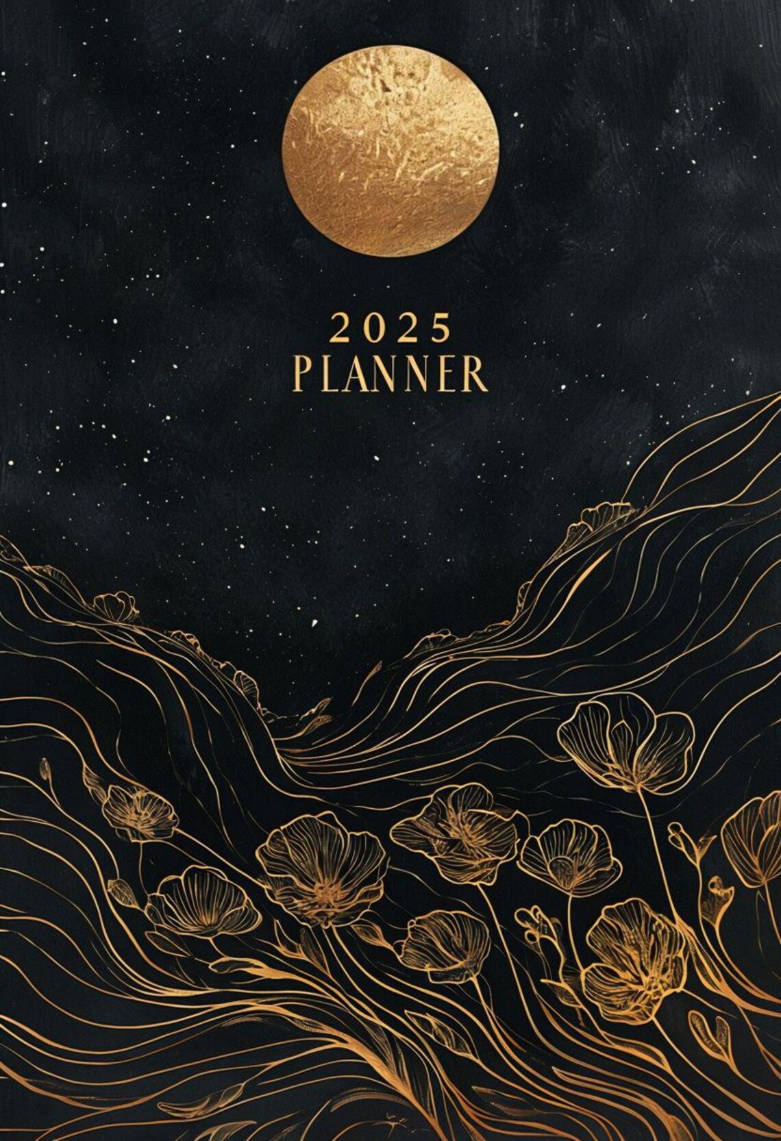 2025 Elegant Black and Gold Line Design Planner Cover - Etsy