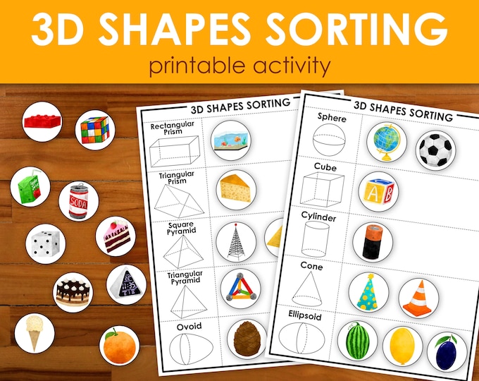 3D Shape Sort Activity Pages, Geometry, Toddler Busy Binder, Homeschool ...
