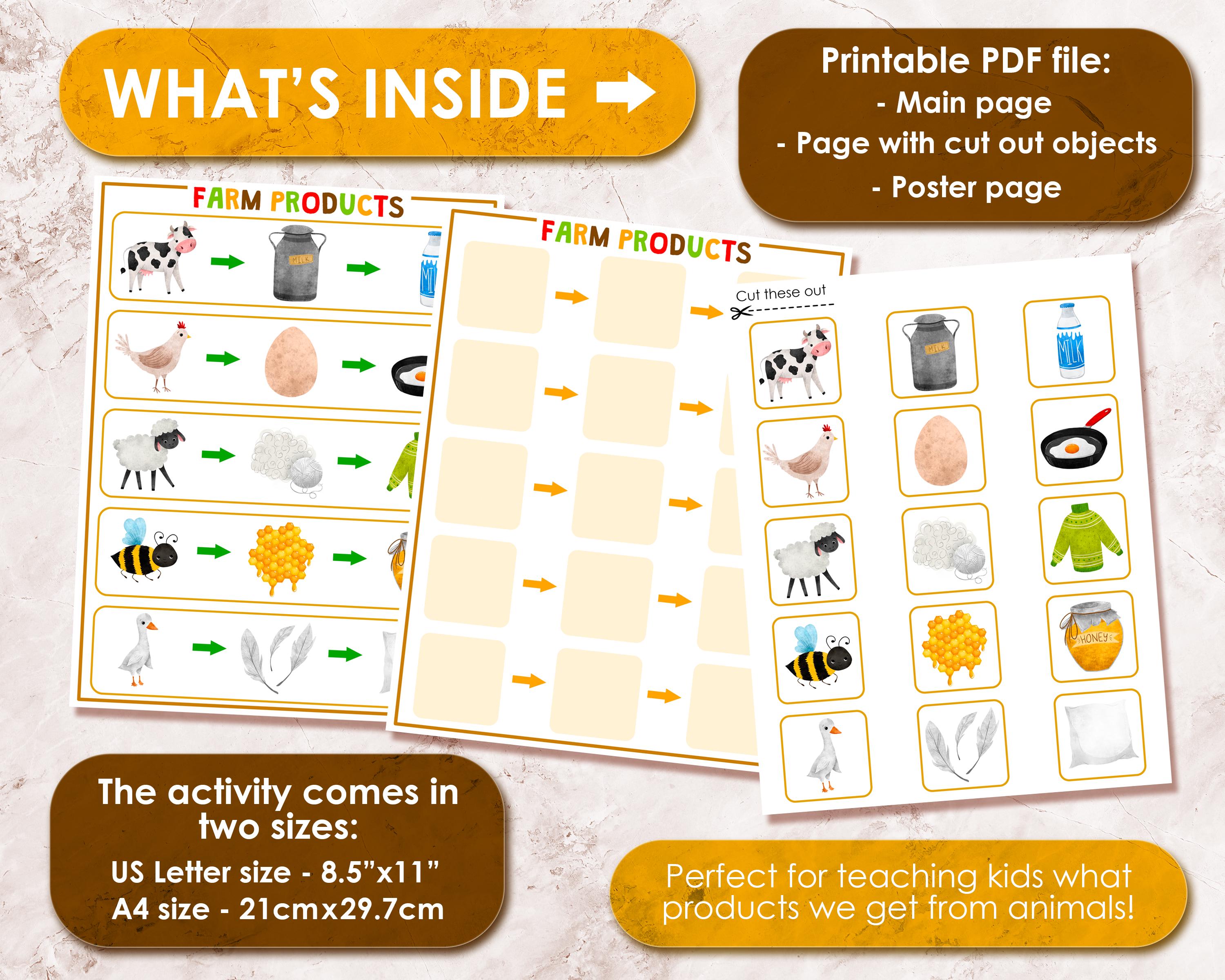 Farm Products From Animals Printable Preschool Activity, Homeschool ...