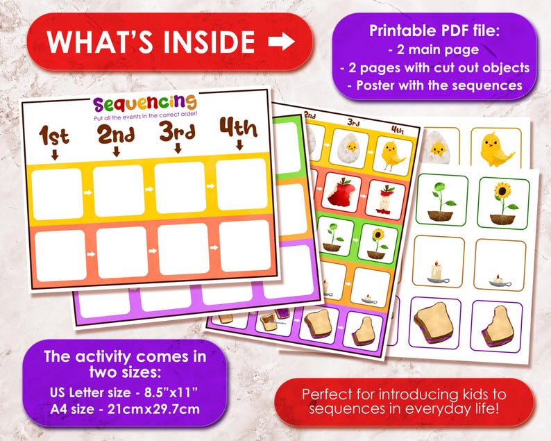 Learning Sequences Worksheet for Kids | Preschool Kindergarten Activity ...
