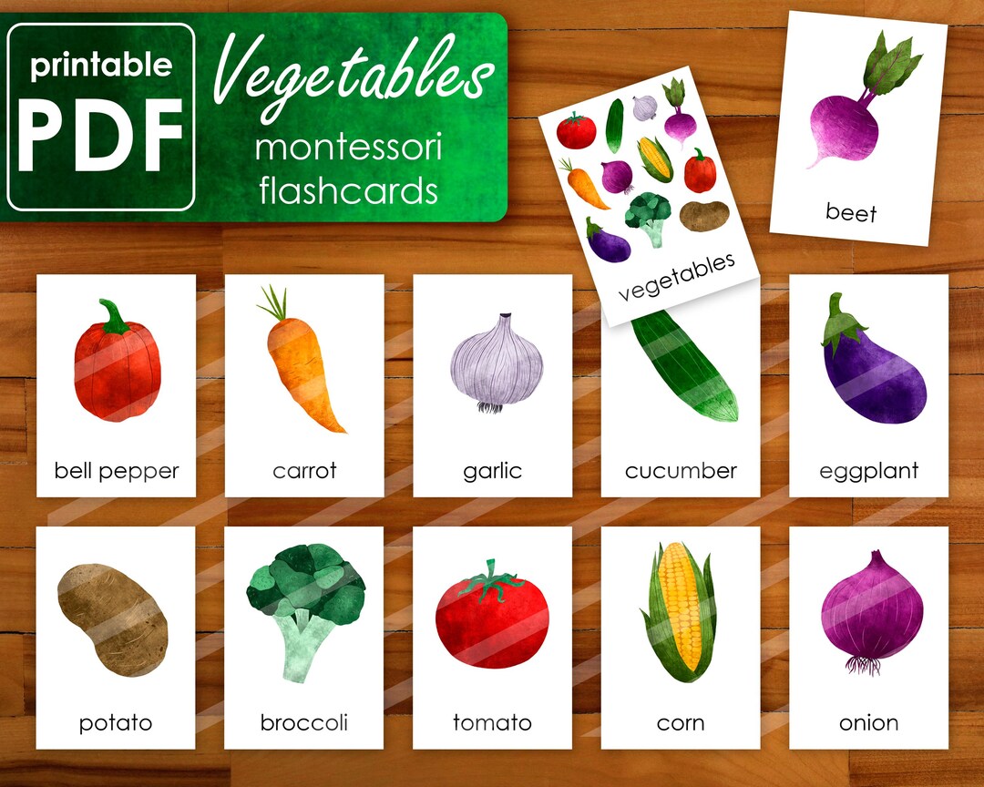 Vegetables Flashcards | Montessori Nomenclature Cards | Three Part ...