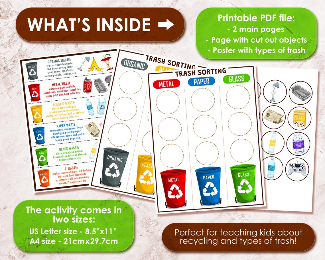 Trash Sorting Printable Worksheet Green Day Reduce Reuse Recycle ...