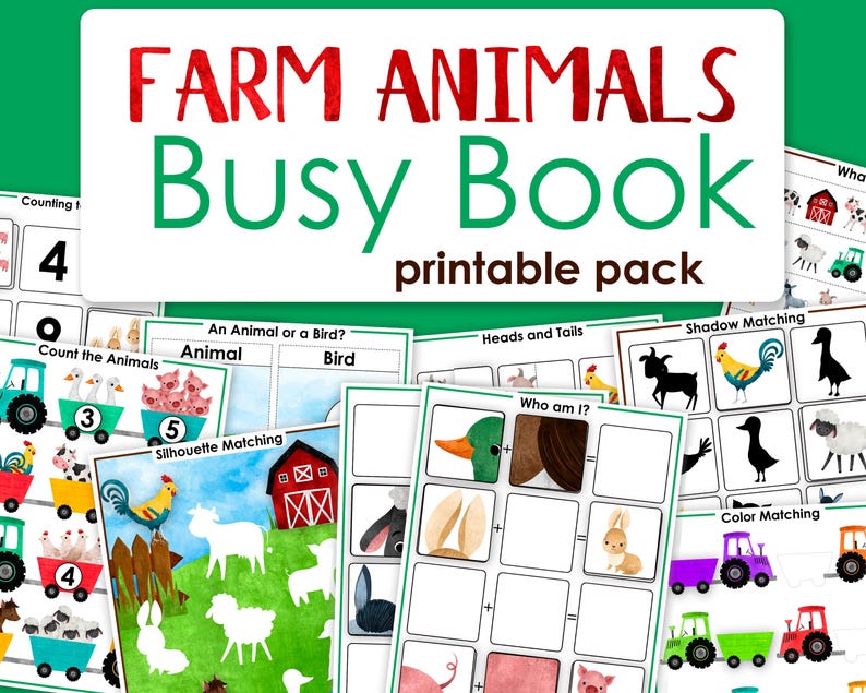 Farm Animals Busy Book | Printable Kindergarten Binder for Toddlers ...