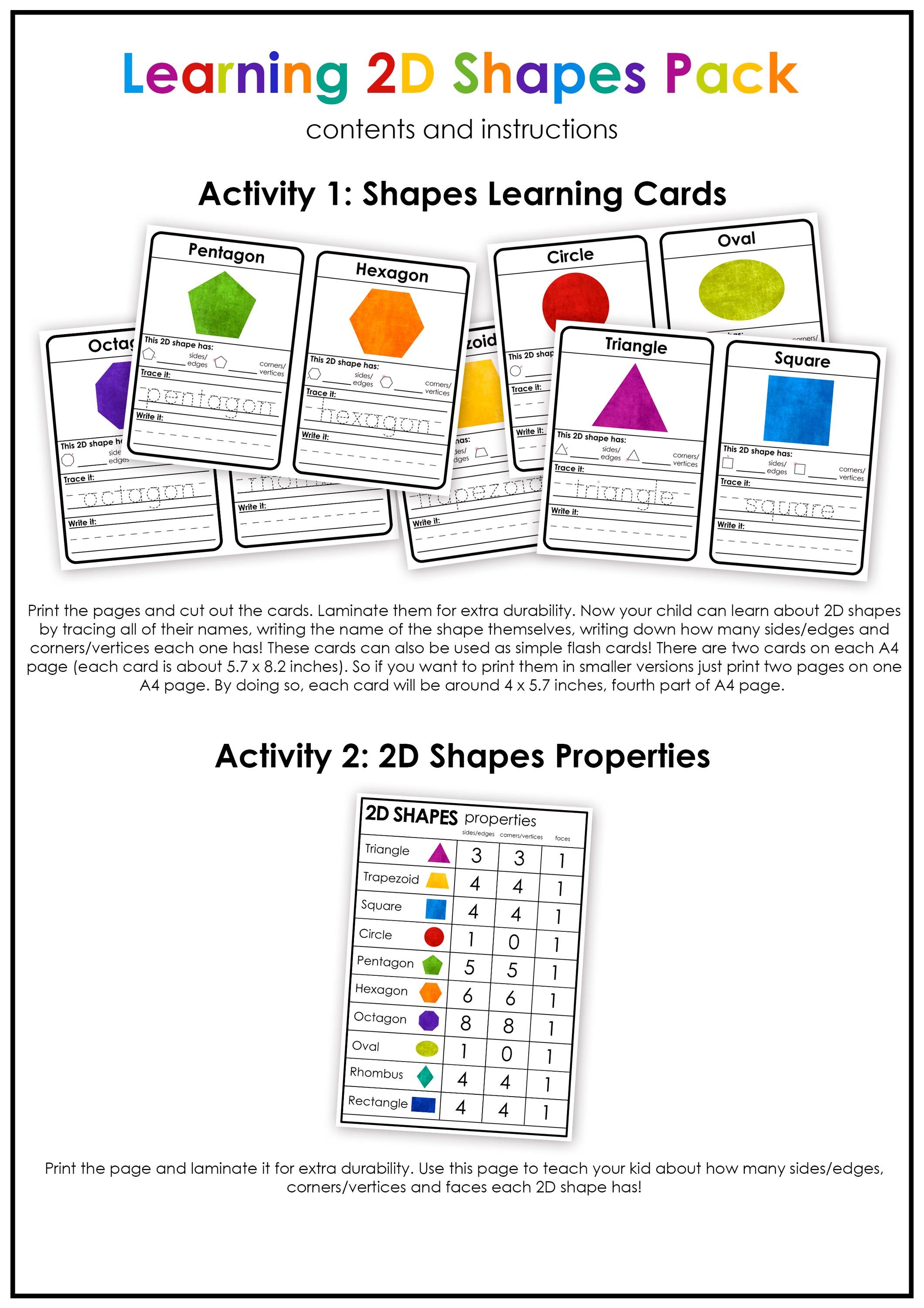 Learning 2D Shapes Pack Preschool Kindergarten Homeschool Learning ...