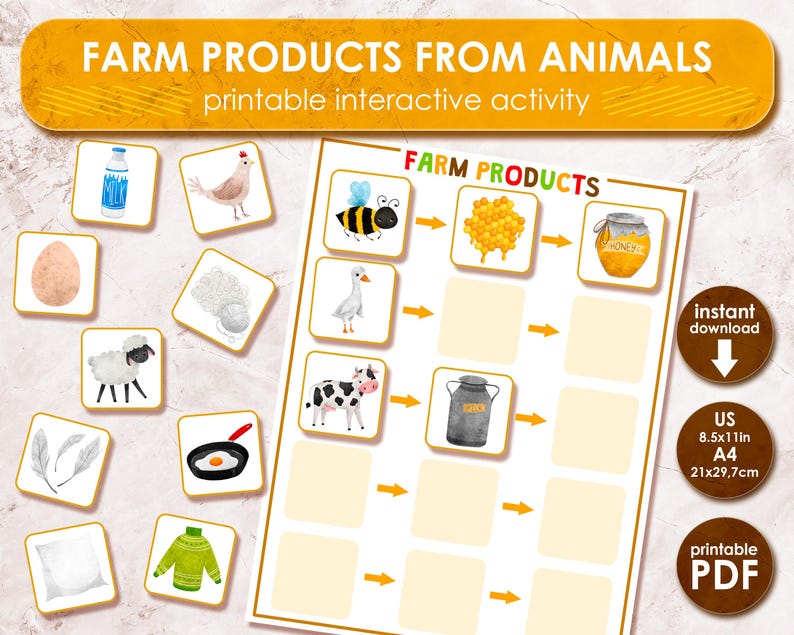 Farm Products From Animals Printable Preschool Activity, Homeschool ...