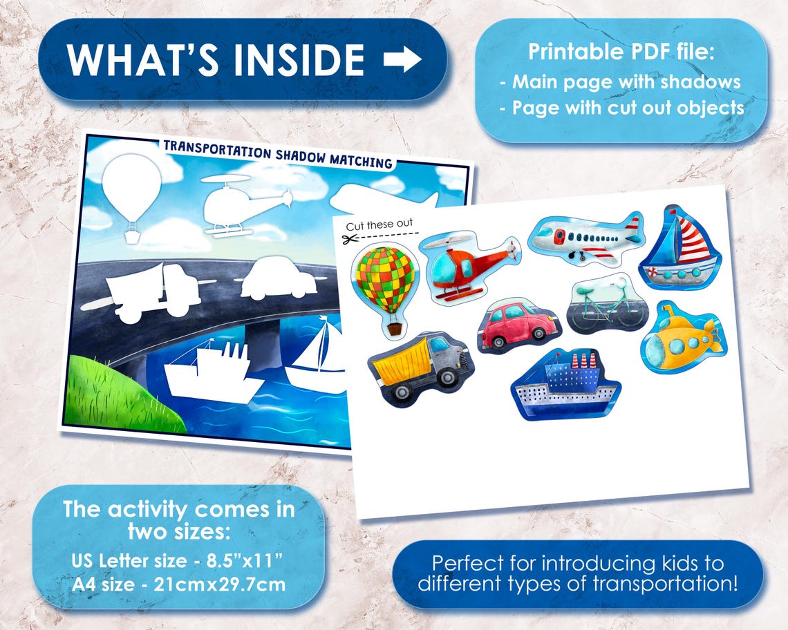 Land Air Water Transportation Sorting | Transportation Shadow Matching ...