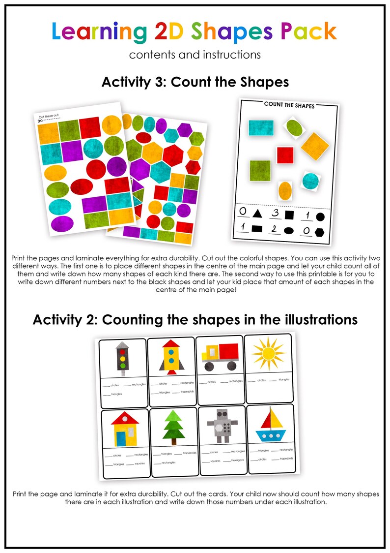 Learning 2D Shapes Pack Preschool Kindergarten Homeschool Learning ...