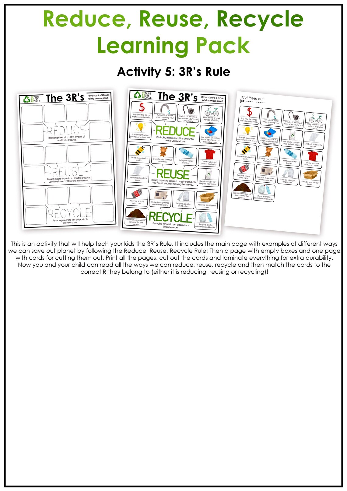 Reduce Reuse Recycle Learning Pack | 3r's Rule | Educational Resources ...