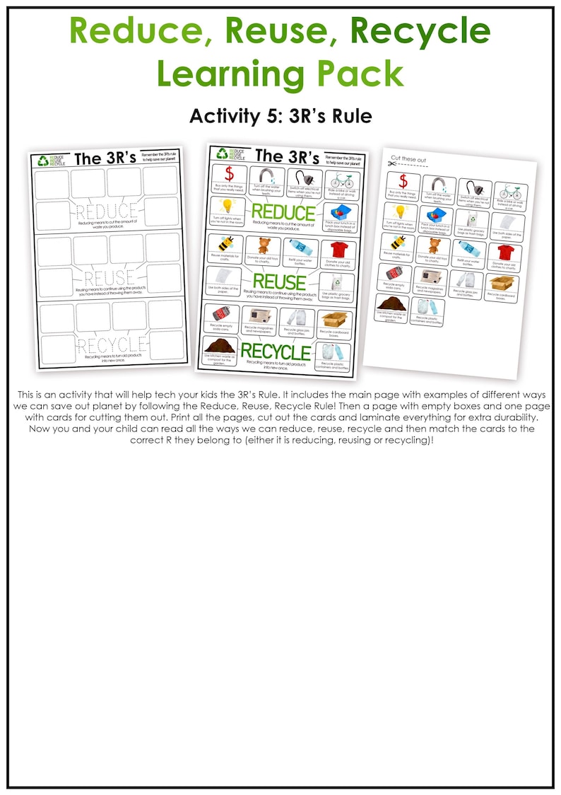 Reduce Reuse Recycle Learning Pack | 3r's Rule | Educational Resources ...