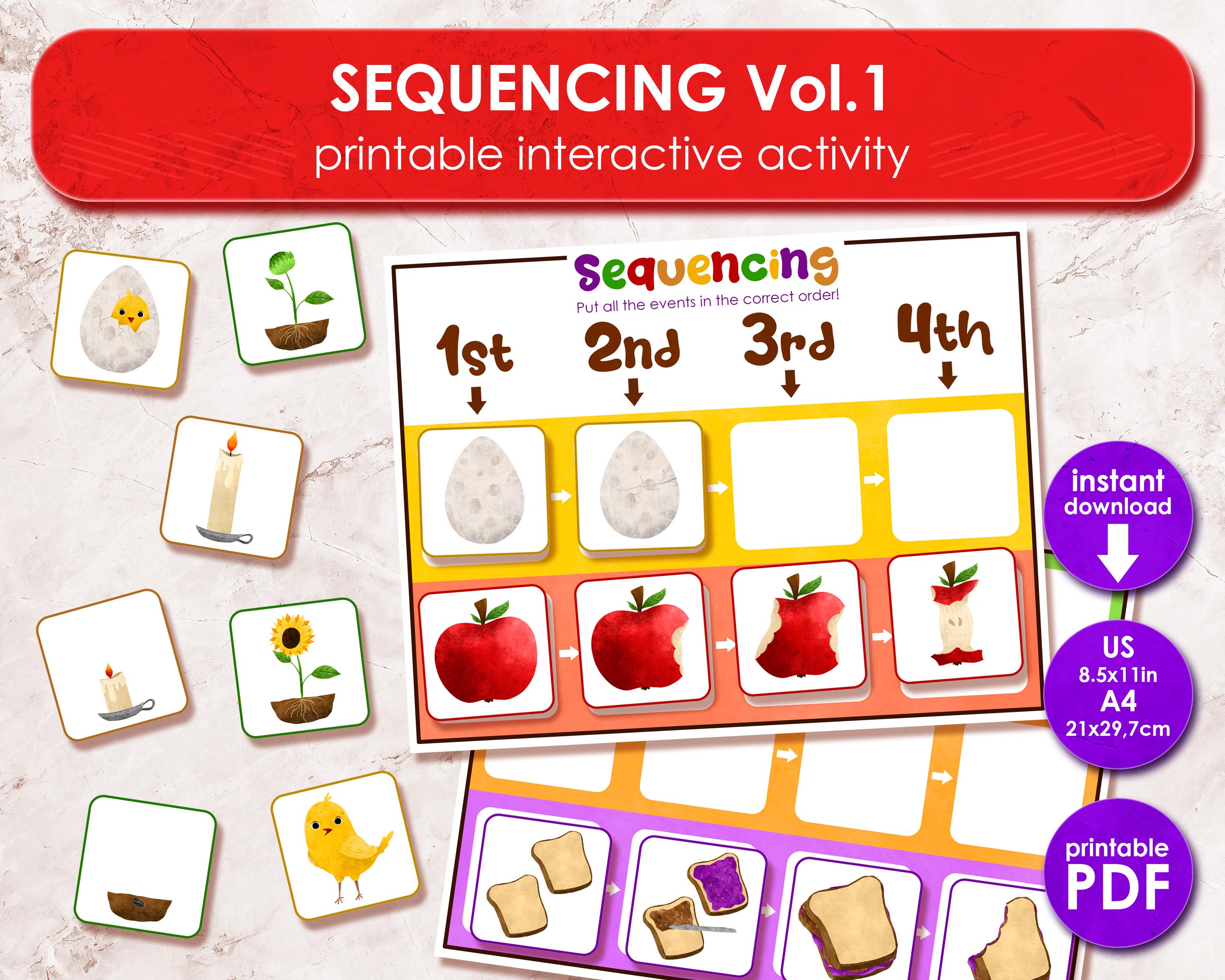 Learning Sequences Worksheet for Kids | Preschool Kindergarten Activity ...