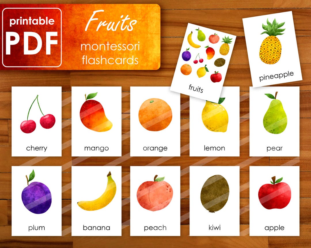 Fruits Flashcards | Montessori Nomenclature Cards | Three Part Cards ...