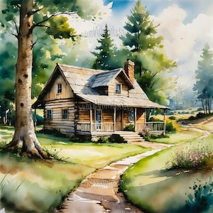 Watercolor Countryside Landscape, Jpgs, Printable Wall Decor, Nature ...