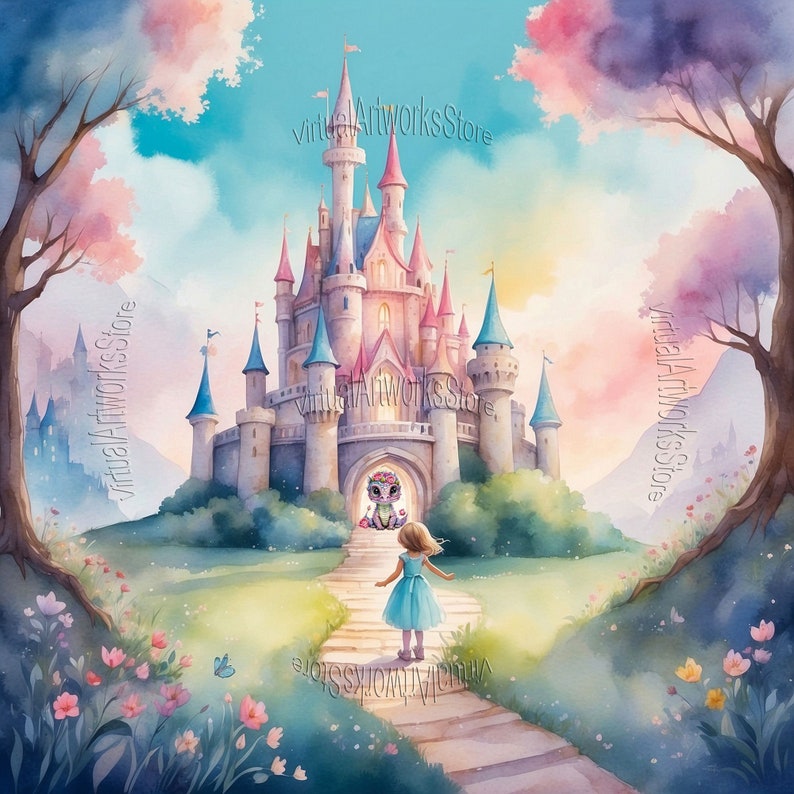 Fairytale Illustration Clipart, Princess in the Enchanted Castle ...