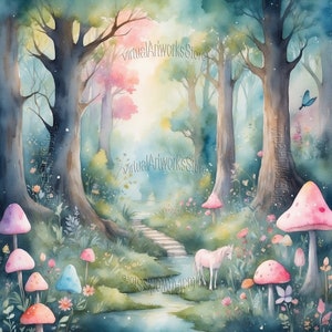 Fairy Garden Watercolor Clipart, Enchanted Forest Nursery Art (digital ...