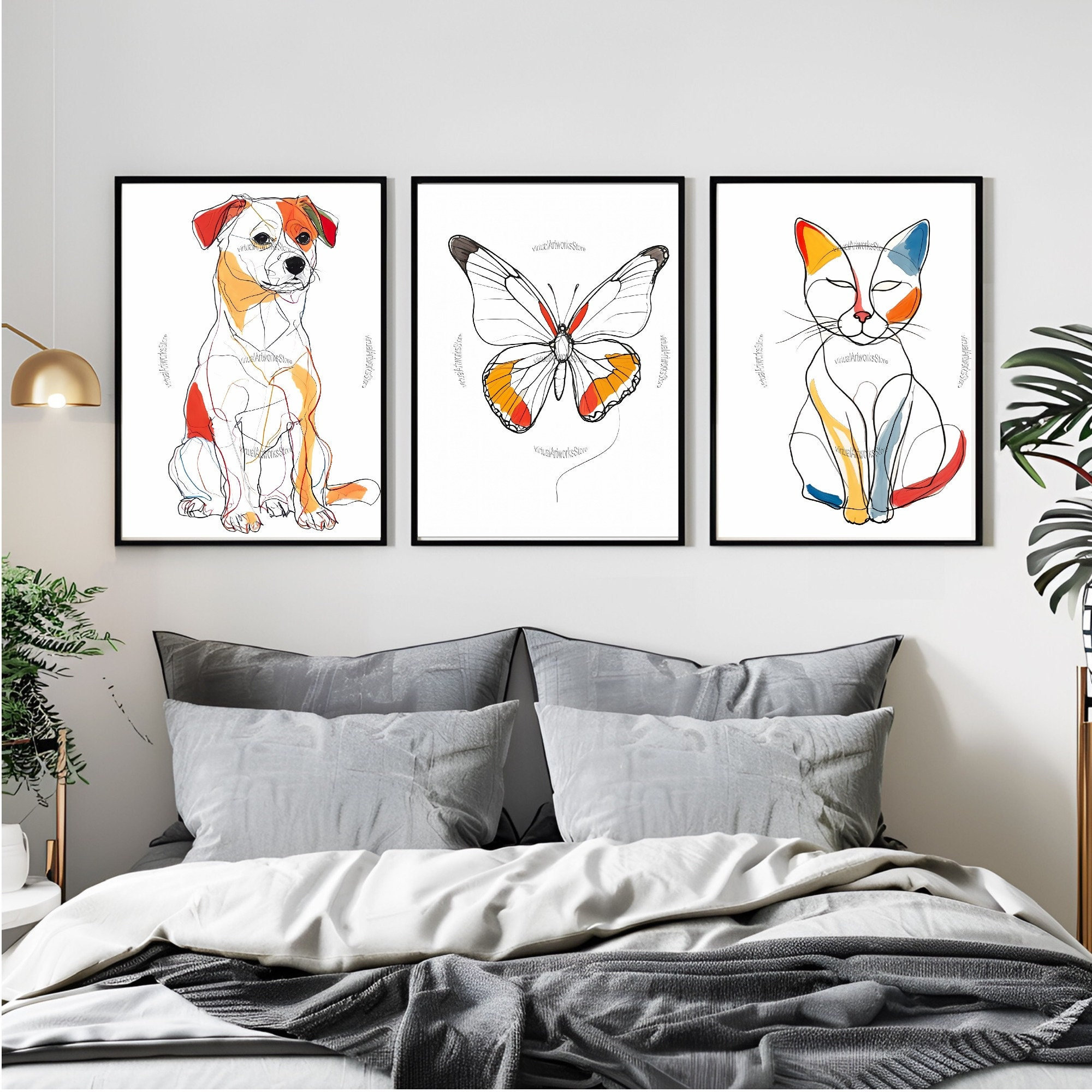Abstract Line Art Prints/line Drawing Animals/posters Dog and Cat/mid ...