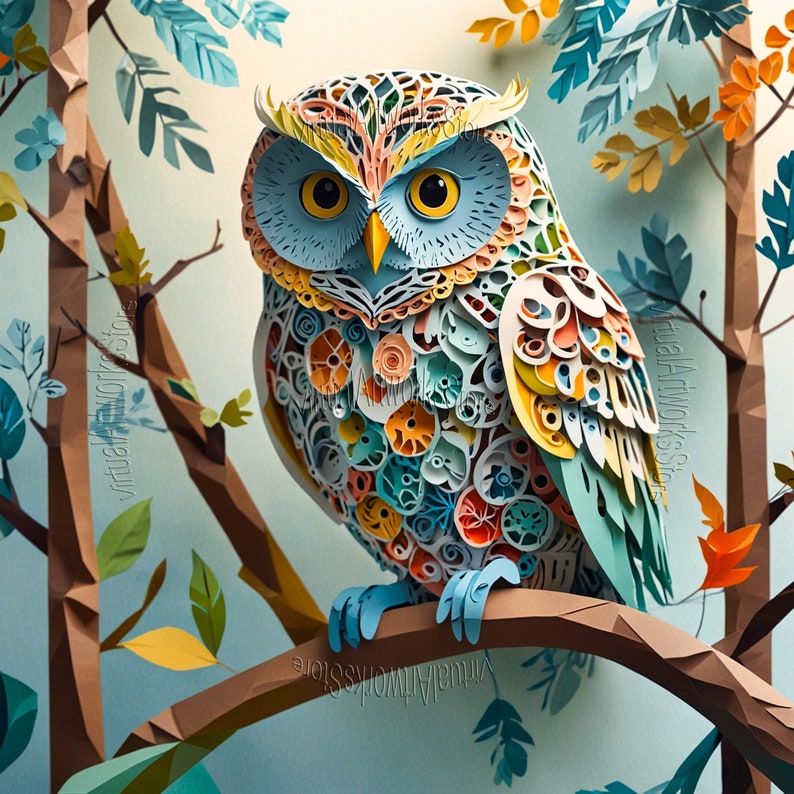 Paper Cutout Bird Art Print, 3D Style Bird Illustration (digital ...