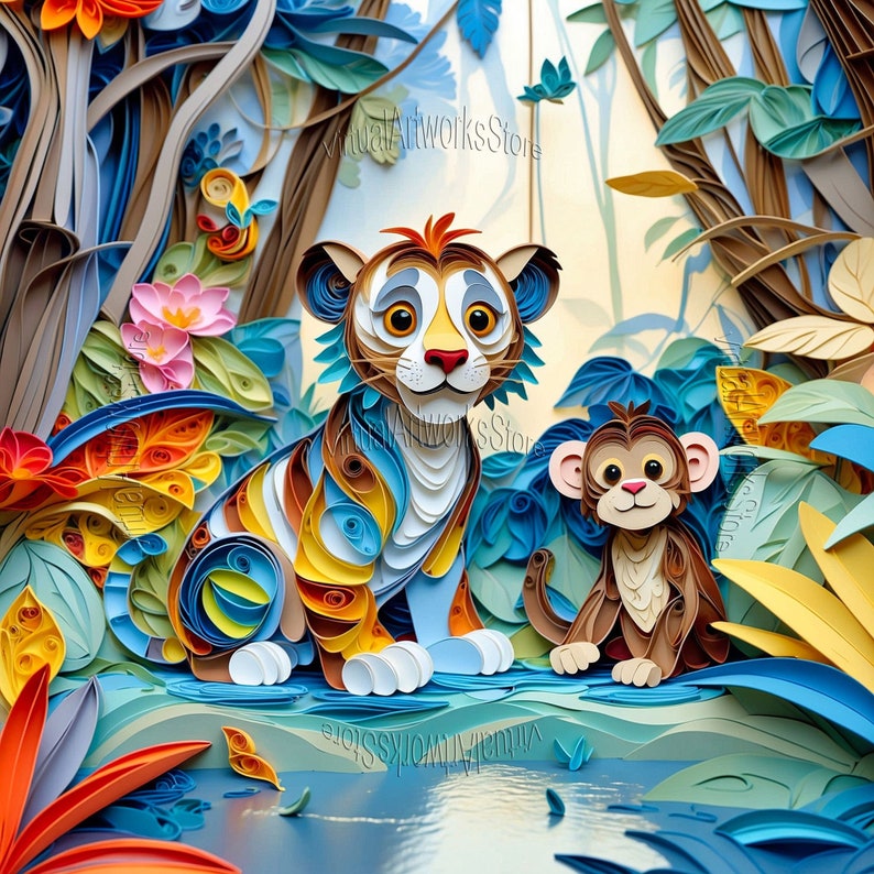 Paper Cut Safari Animals, Quilling Art Printable Kids Decor, Paper Cut ...