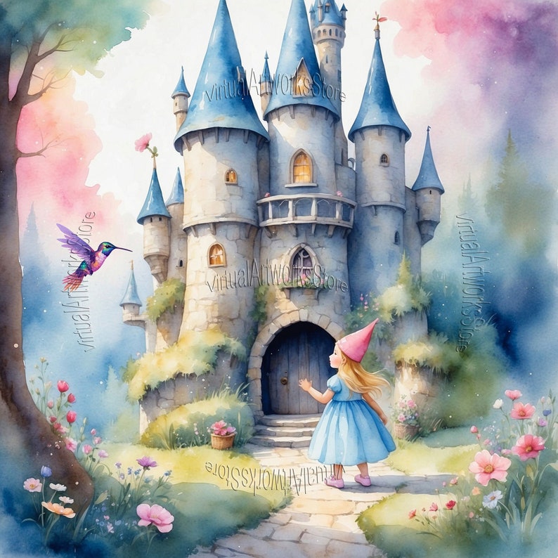 Fairytale Illustration Clipart, Princess in the Enchanted Castle ...