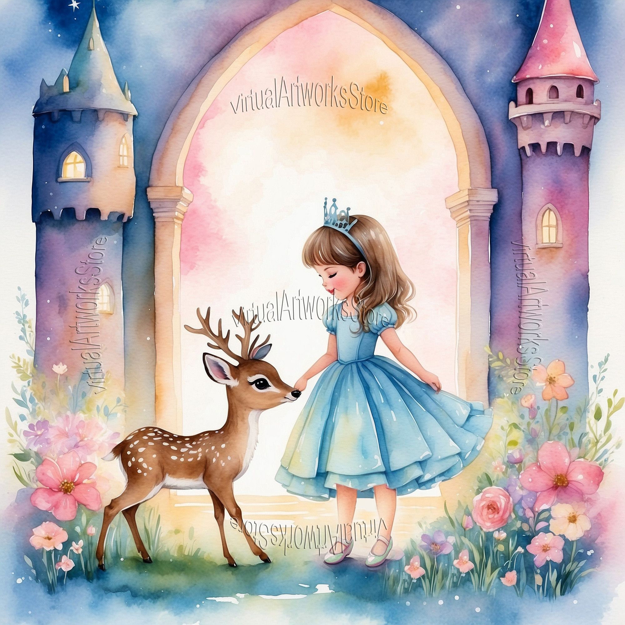 Fairytale Illustration Clipart, Princess in the Enchanted Castle ...