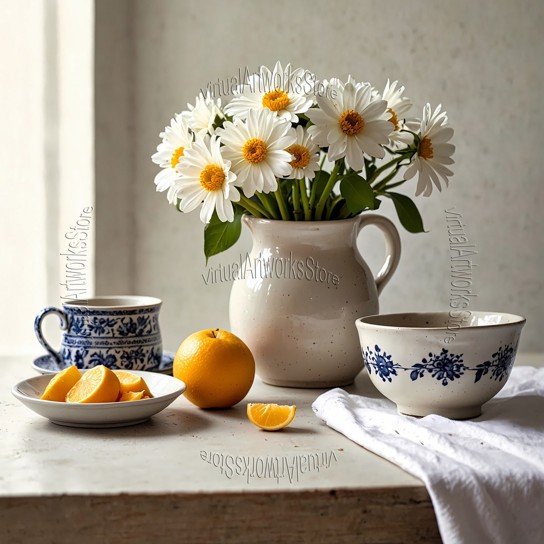 Kitchen Still Life Art Print, Vases, Botanical, Dining (digital ...