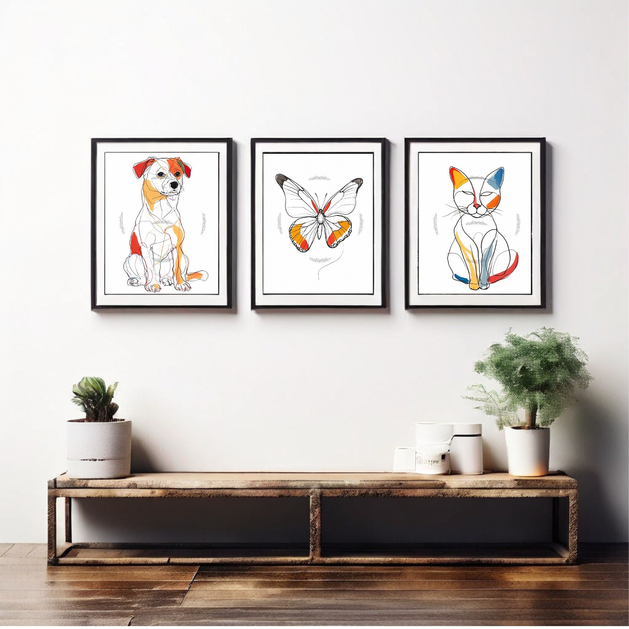 Abstract Line Art Prints/line Drawing Animals/posters Dog and Cat/mid ...