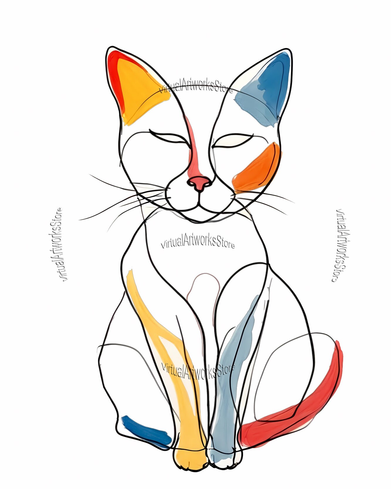 Abstract Line Art Prints/line Drawing Animals/posters Dog and Cat/mid ...