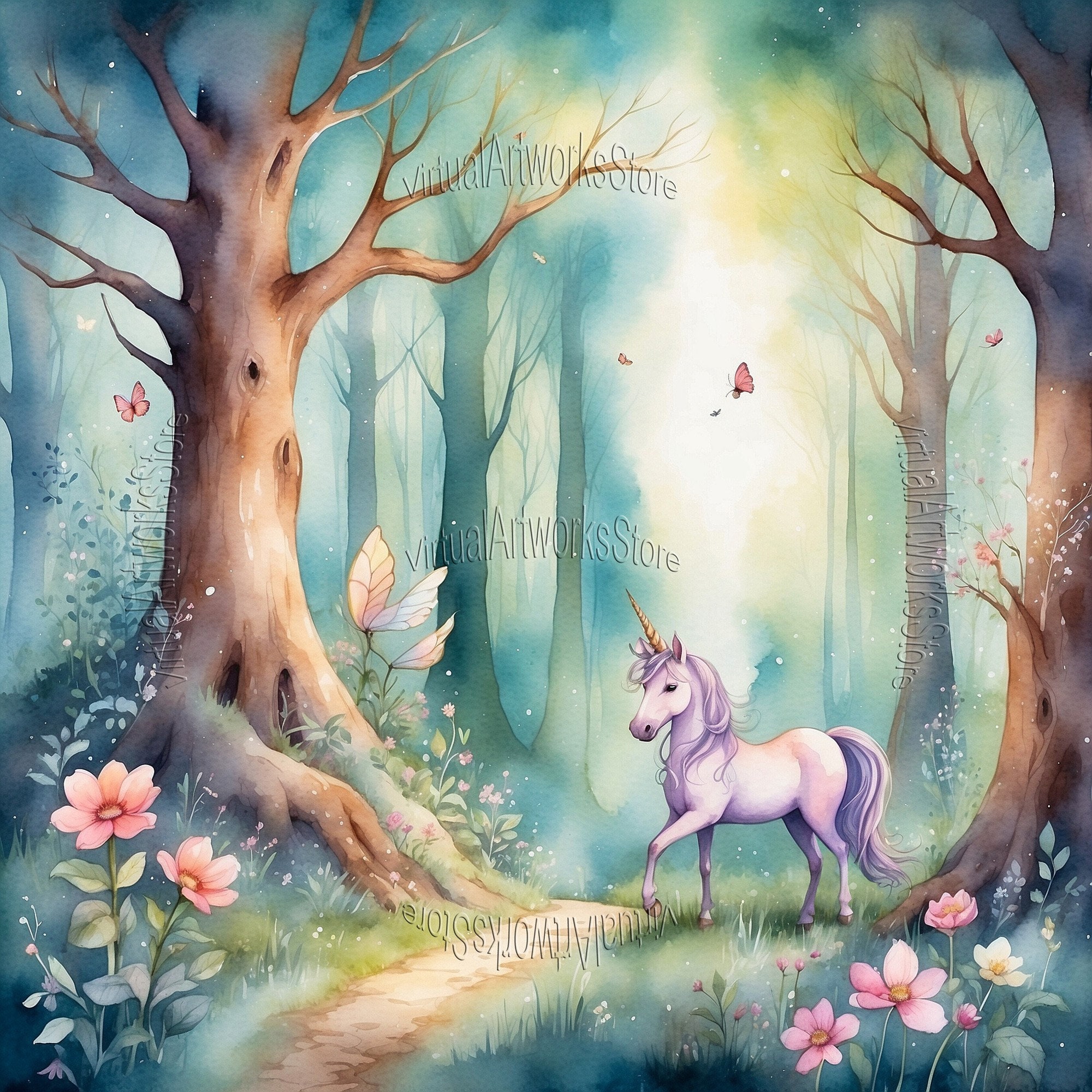 Fairy Garden Watercolor Clipart, Enchanted Forest Nursery Art (digital ...