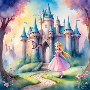 Fairytale Illustration Clipart, Princess in the Enchanted Castle ...