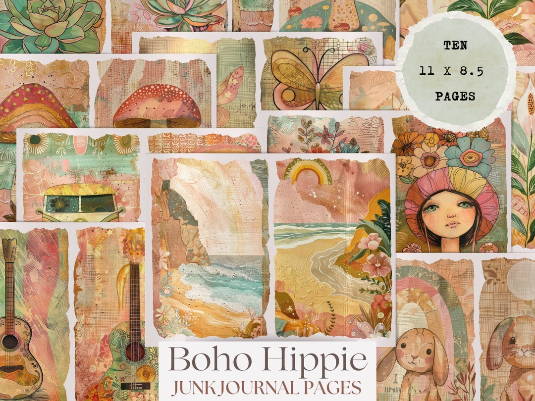 Boho Junk Journal Kit Printable Pages Ephemera Printable Folio Template ...