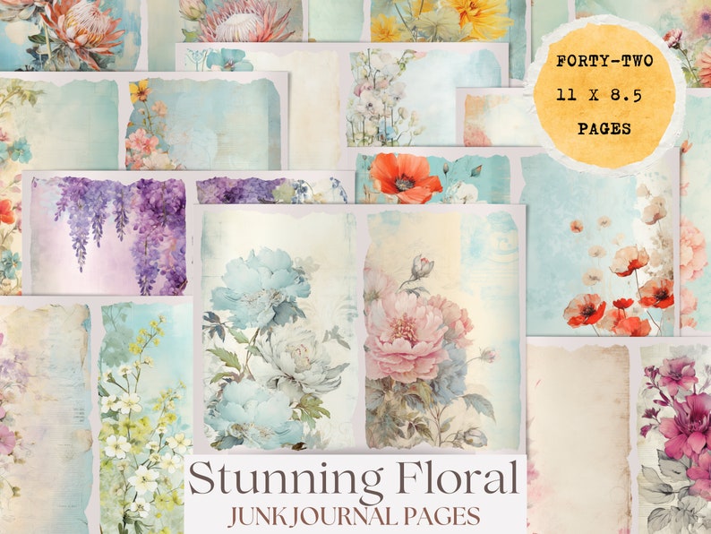 Floral Junk Journal Kit Beautiful Flowers Collage Junk Journal Page ...