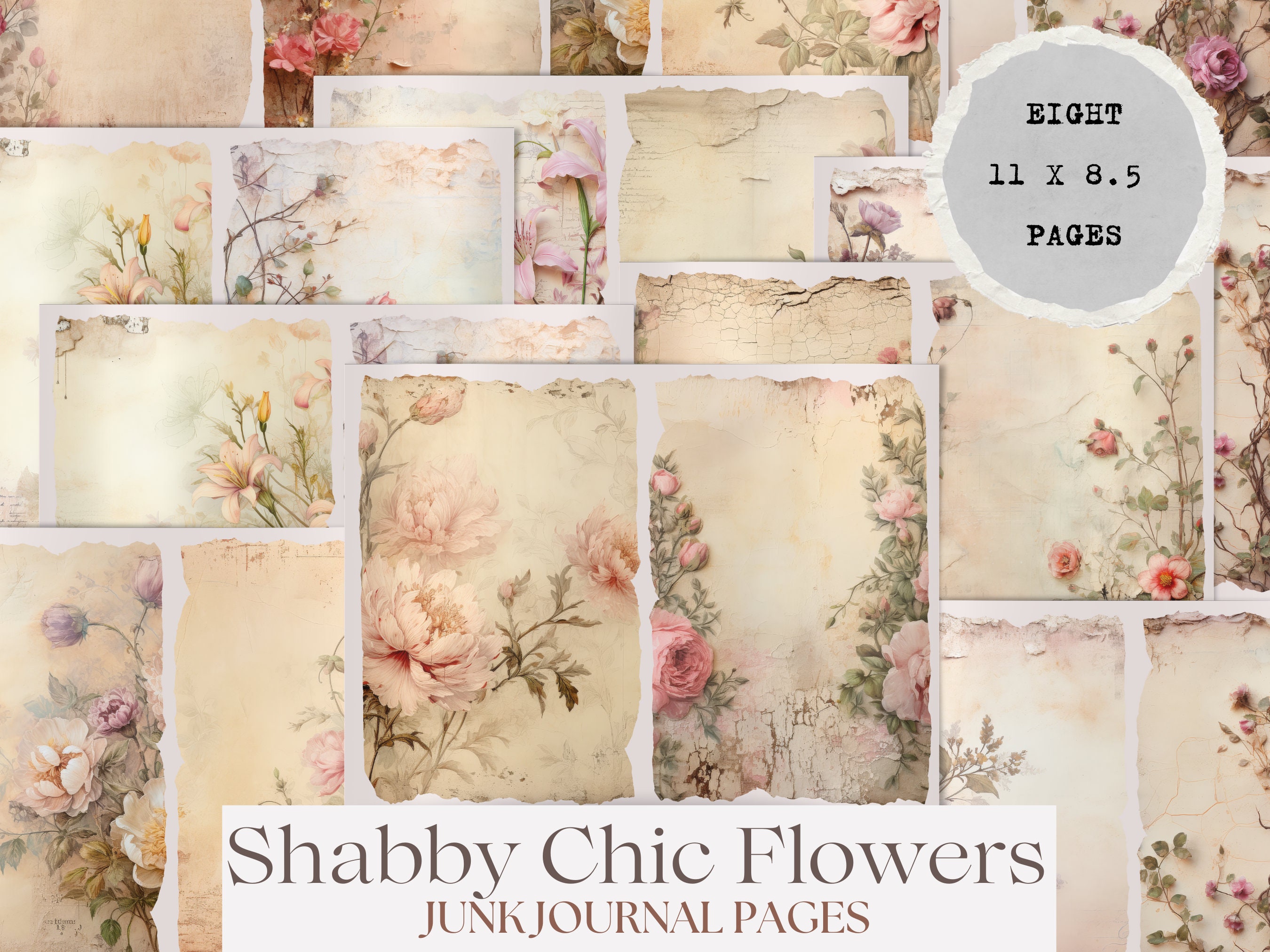 Shabby Chic Floral Junk Journal Kit Vintage Style Flowers Journal Page ...