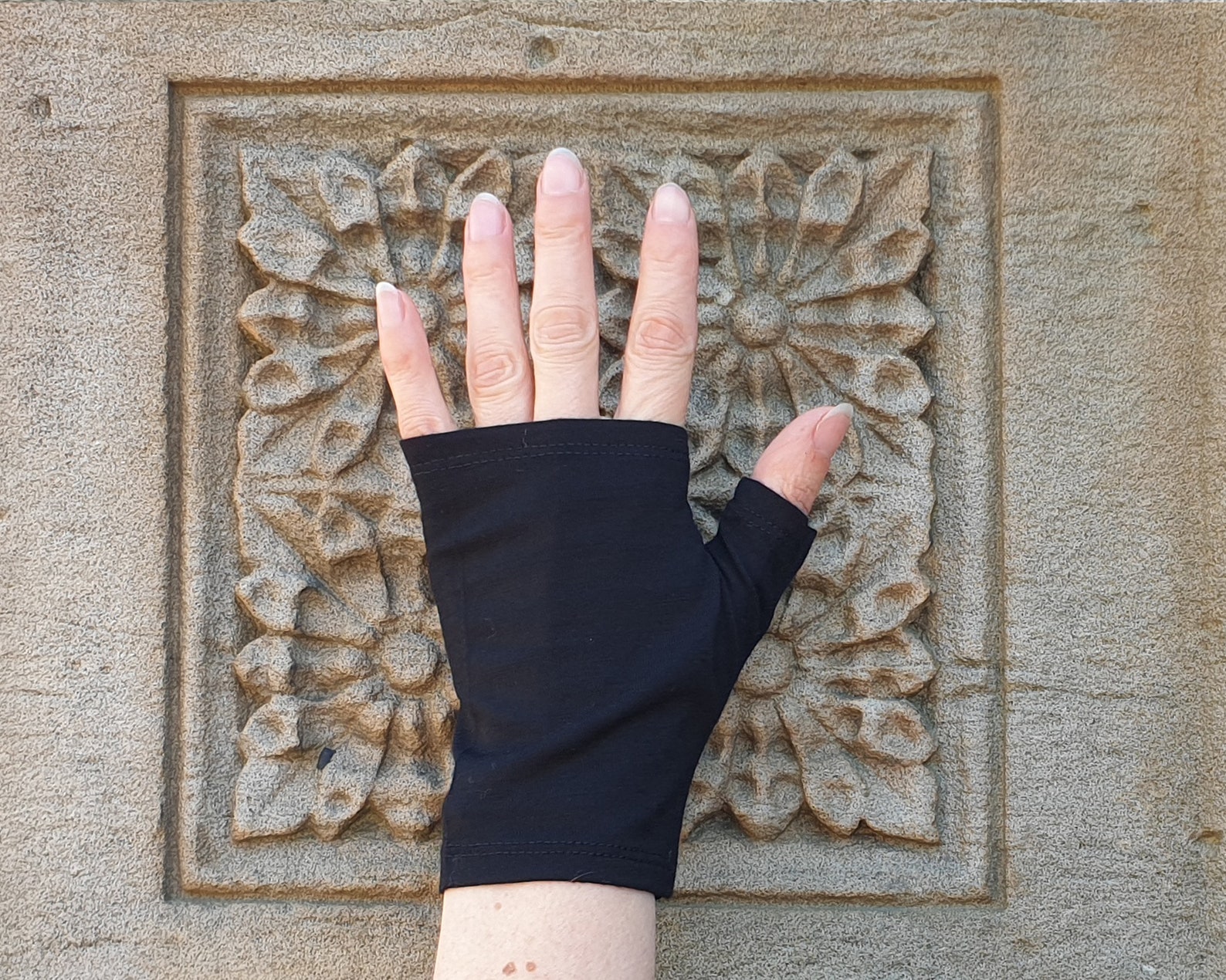 Merino Wool Short Fingerless Gloves - Black Wool Armwarmers, Black ...
