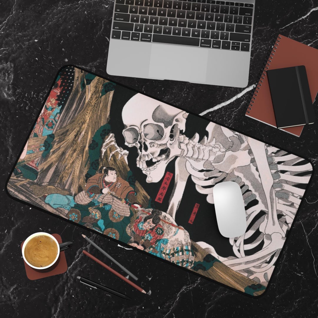 Samurai Skeleton Desk Mat, Japanese Warrior Mouse Pad XL, Productivity ...