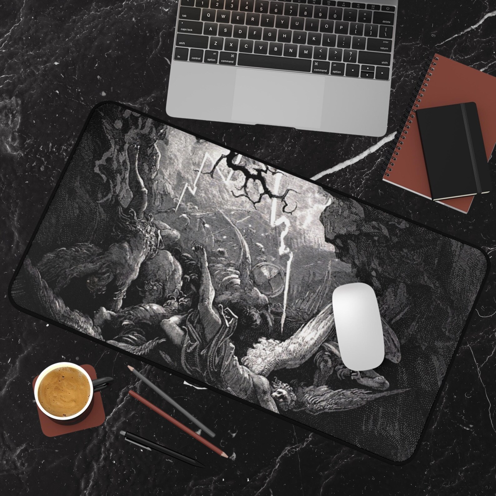 Gothic Desk Mat, Gustave Doré Hell Mouse Pad XXL, Dark Art Desk Decor ...