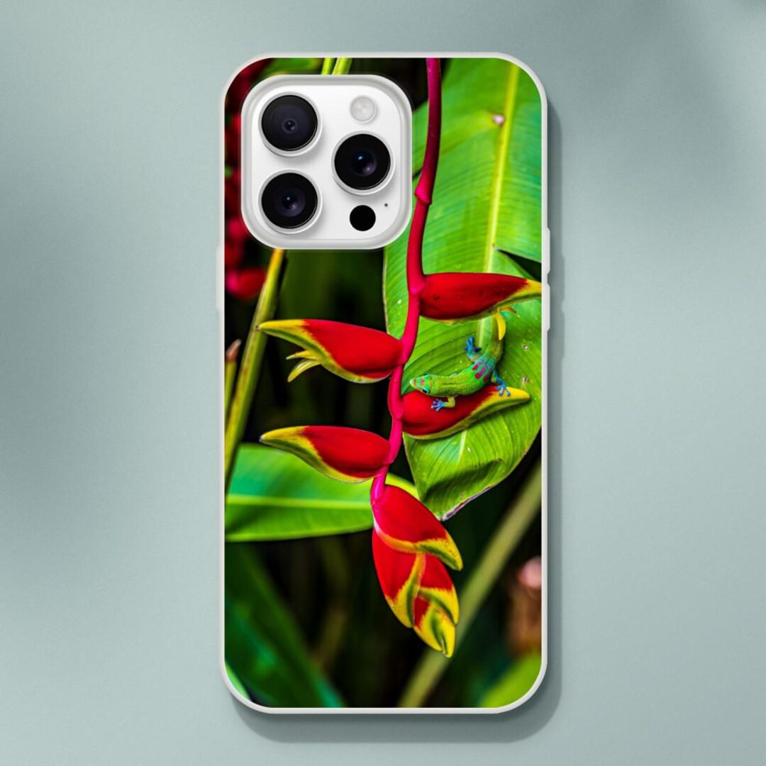 Vivid Hawaiian Gecko on Red Heliconia Tropical Wall Art Vibrant Nature ...