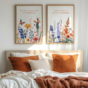 Motivational Flower Poster Set of 3 - Floral Wall Art Set Inspirational ...