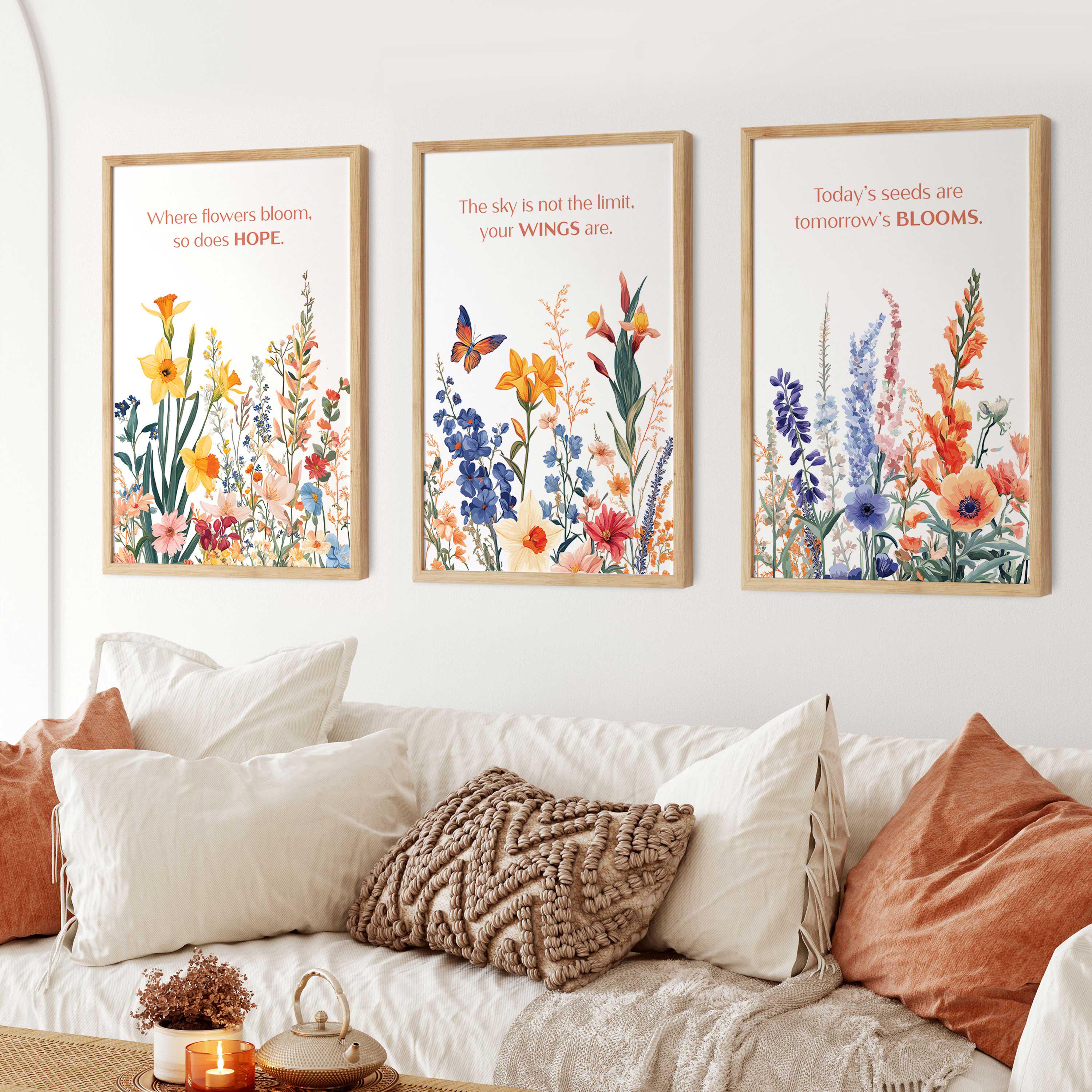 Motivational Flower Poster Set of 3 - Floral Wall Art Set Inspirational ...