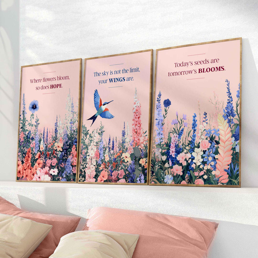 Artful Inspiration Flower Poster Set of 3 - Floral Wall Art Set ...