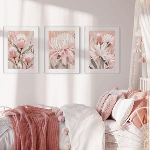 Botanical Wall Art Australian Flowers Poster Set of 3 Pink Flower ...